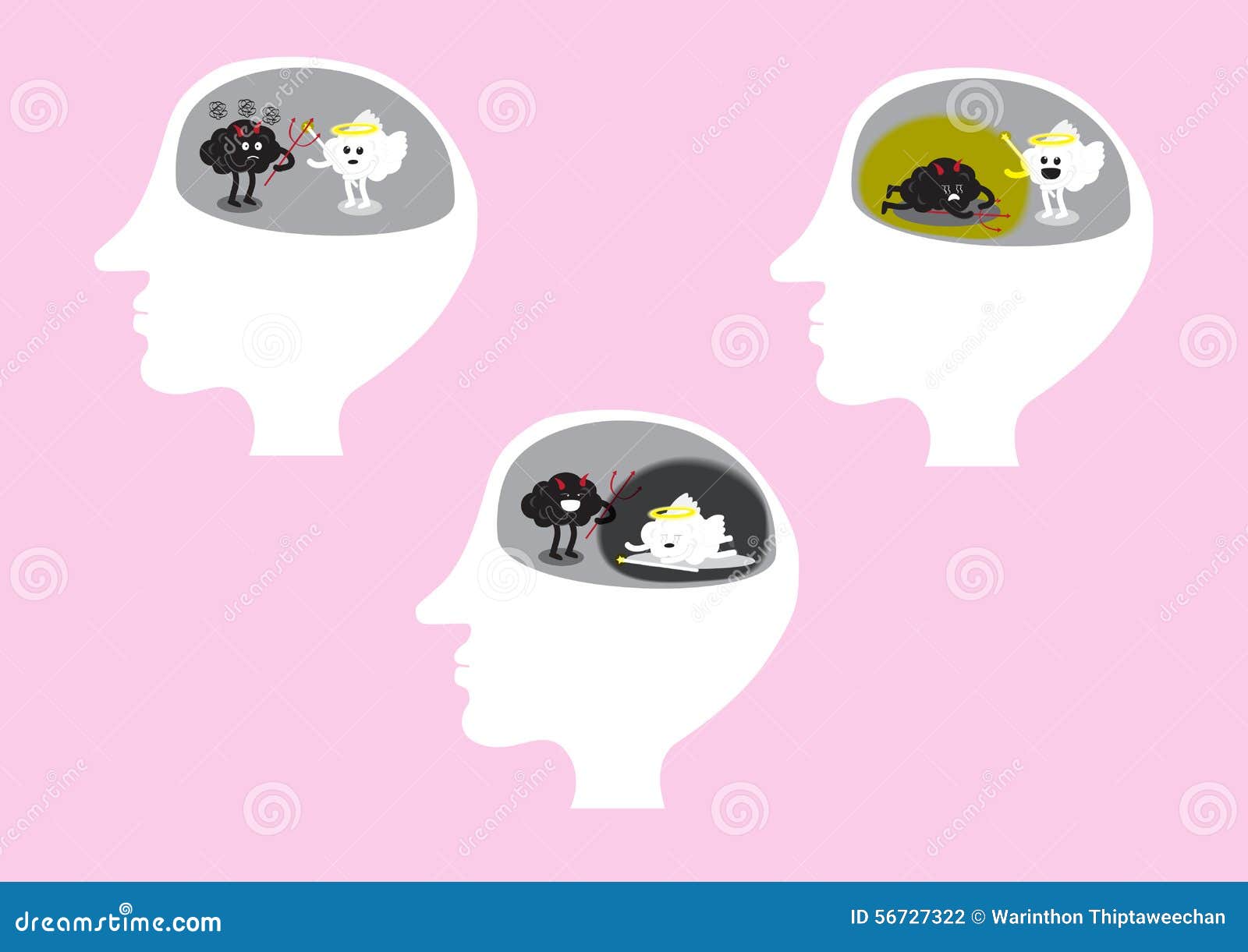Brain Fighting Set Inside Head Vector Illustration | CartoonDealer.com ...