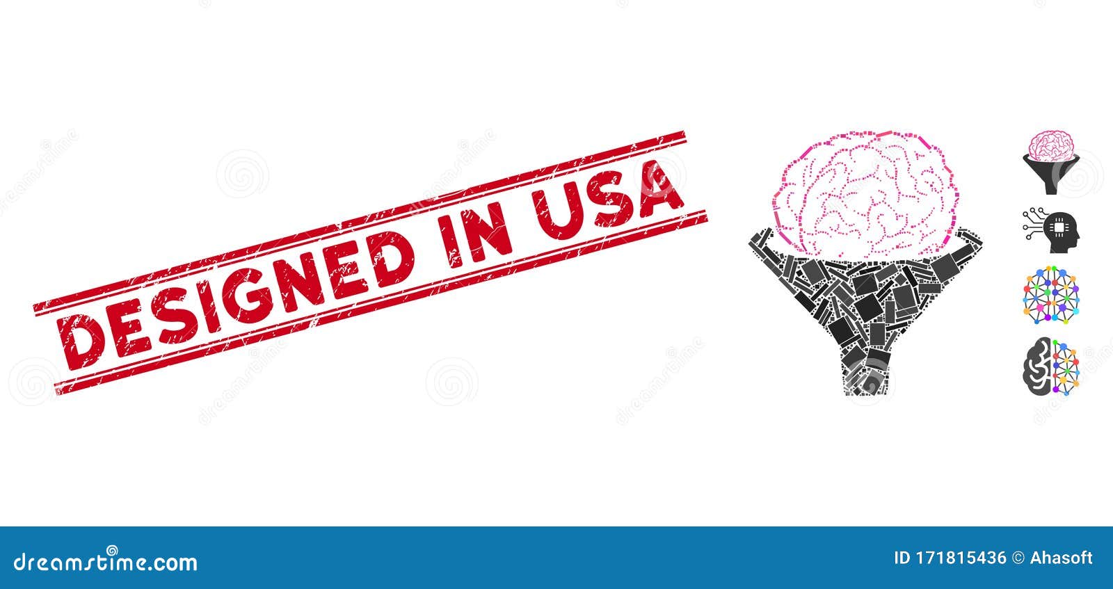 Brain Filter Mosaic and Grunge Designed in USA Seal with Lines Stock ...