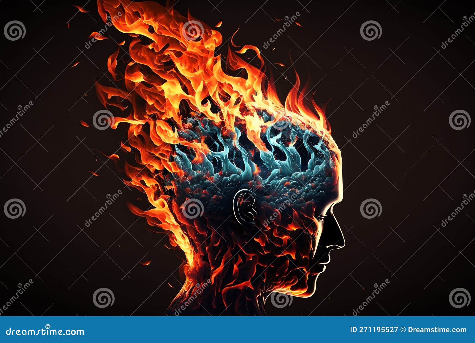 Brain Fire Due To Stress. Brain in Flames of Fire. Burnout at Work ...