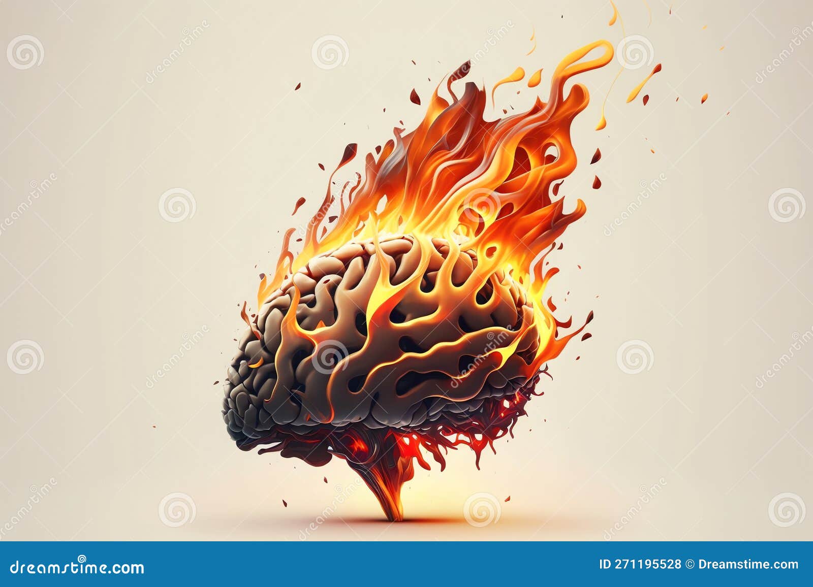 Brain Fire Due To Stress. Brain in Flames of Fire. Burnout at Work ...