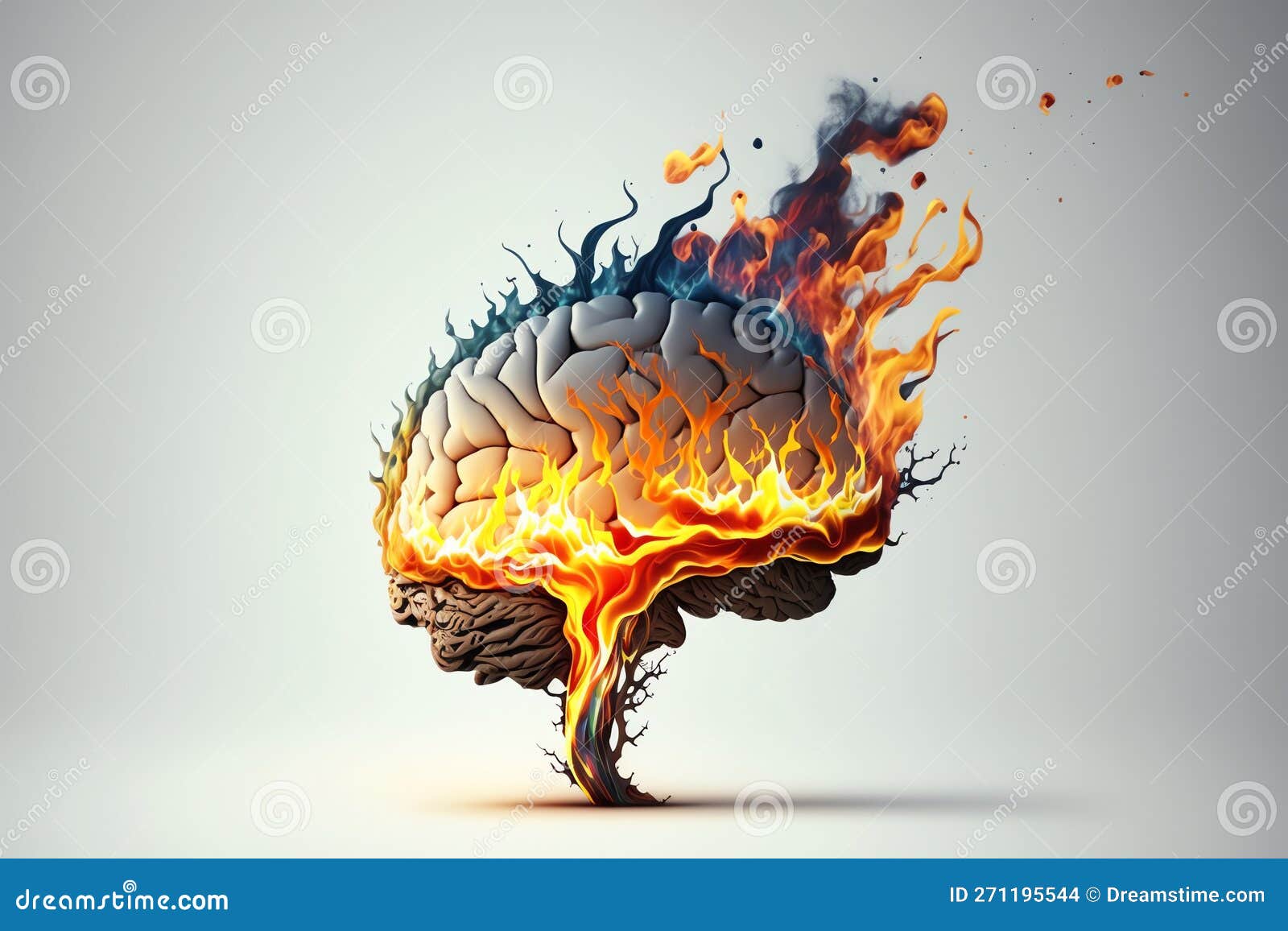 Brain Fire Due To Stress. Brain in Flames of Fire. Burnout at Work ...