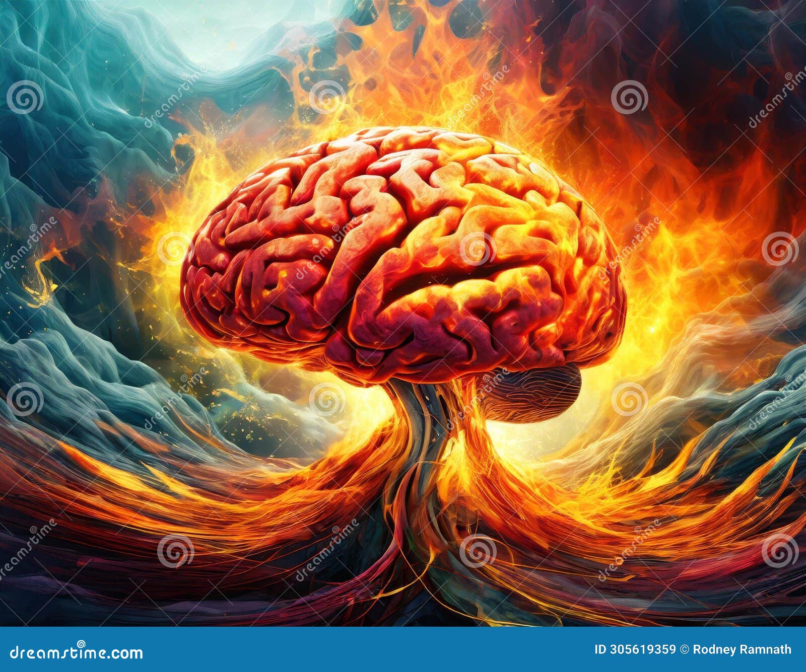 Brain on Fire stock image. Image of flame, brain, body - 305619359
