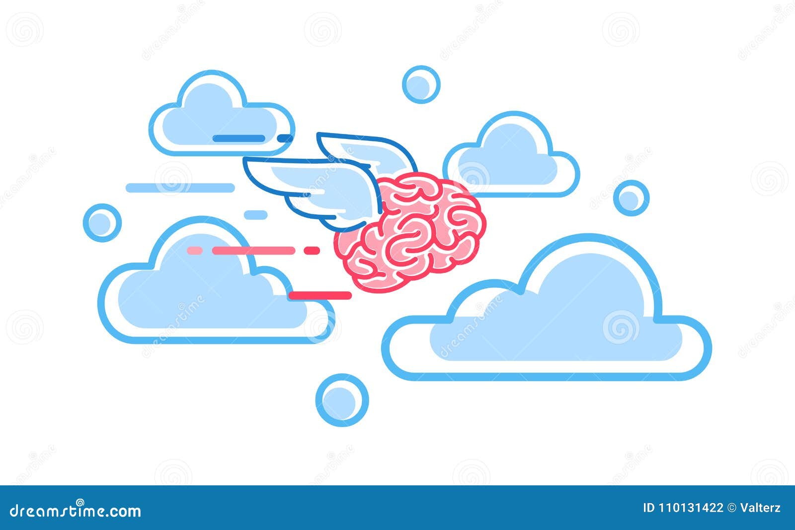 The Brain Flies among the Clouds Vector Illustration Stock Vector ...