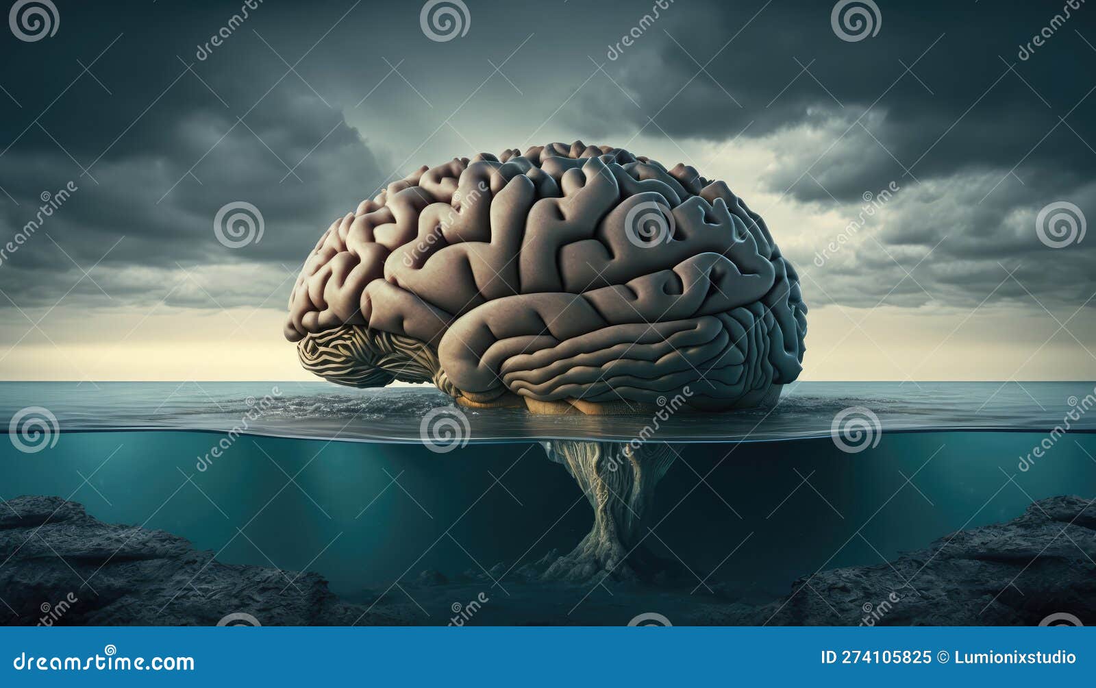 The Brain Floats in the Ocean. AI Generative Illustration Stock ...