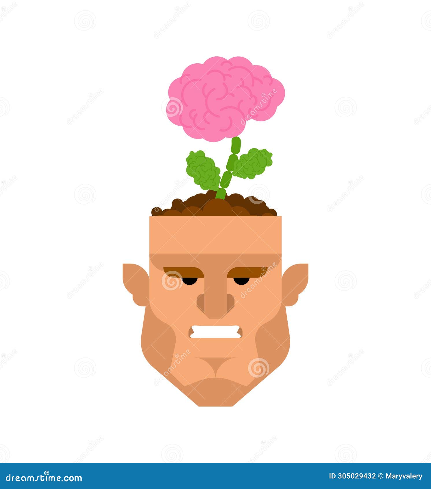 Brain Flower Grows from Head. Open Head and Brains Bloom Stock ...