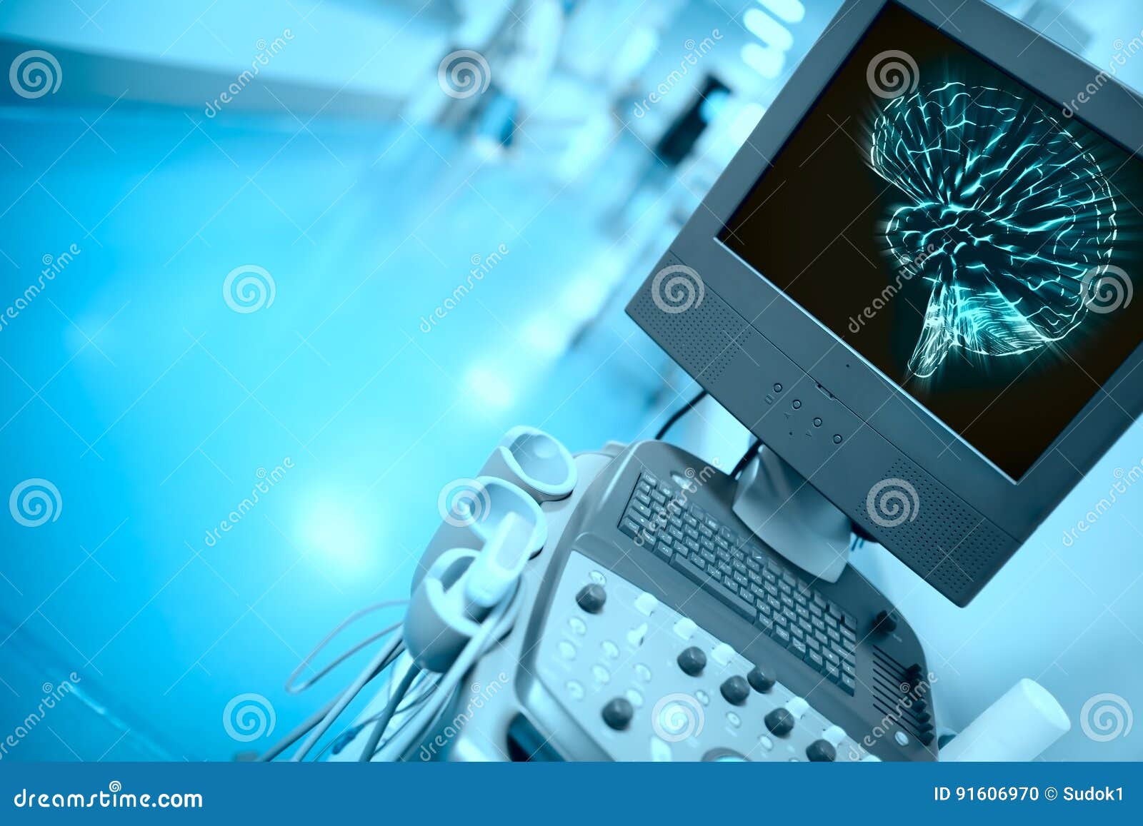 Brain Force on the Monitor Screen in an Abstract Scientific Corr Stock ...