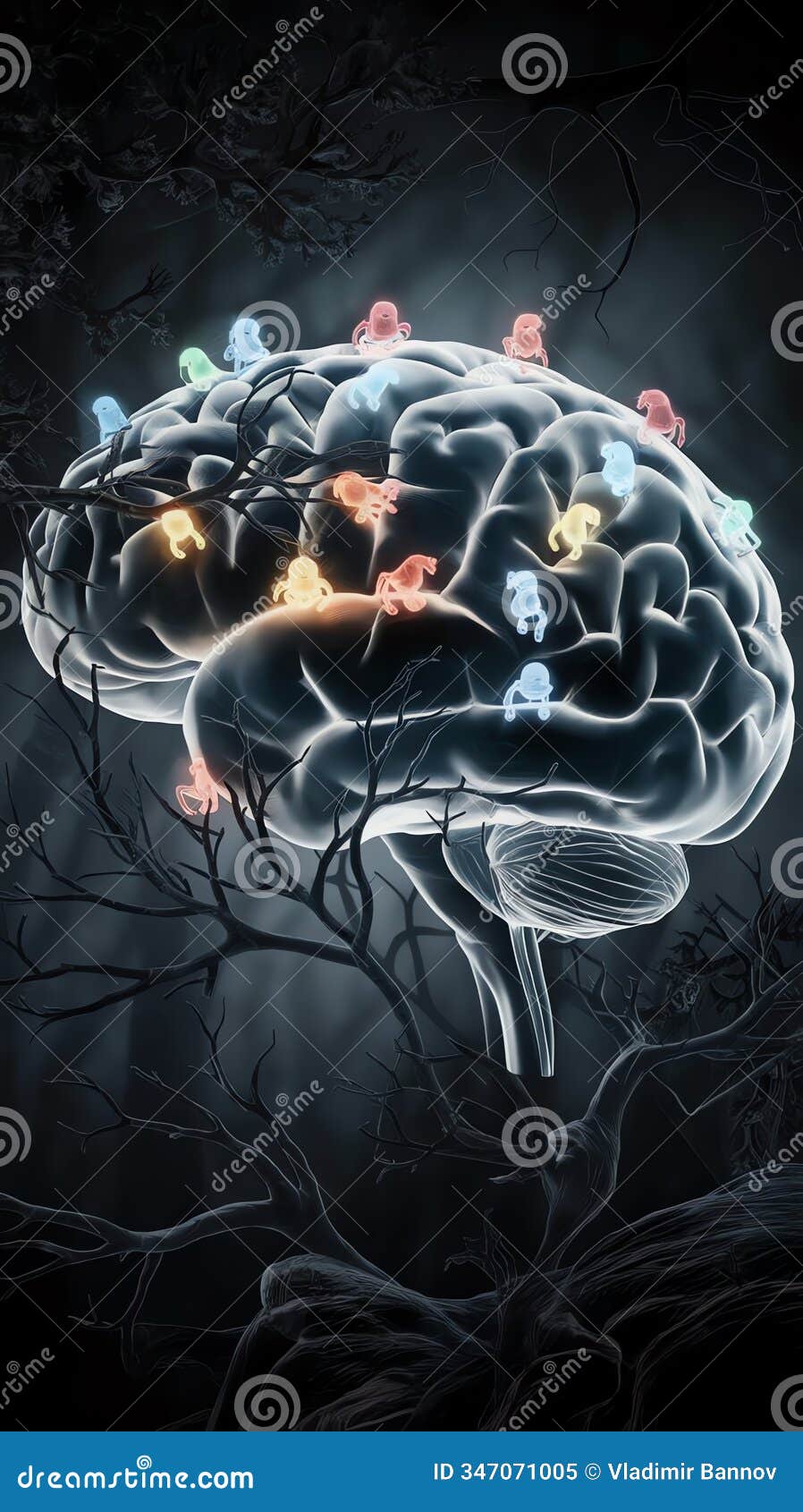 A Brain Forest Where Thoughts Manifest As Tiny Bioluminescent Stock ...