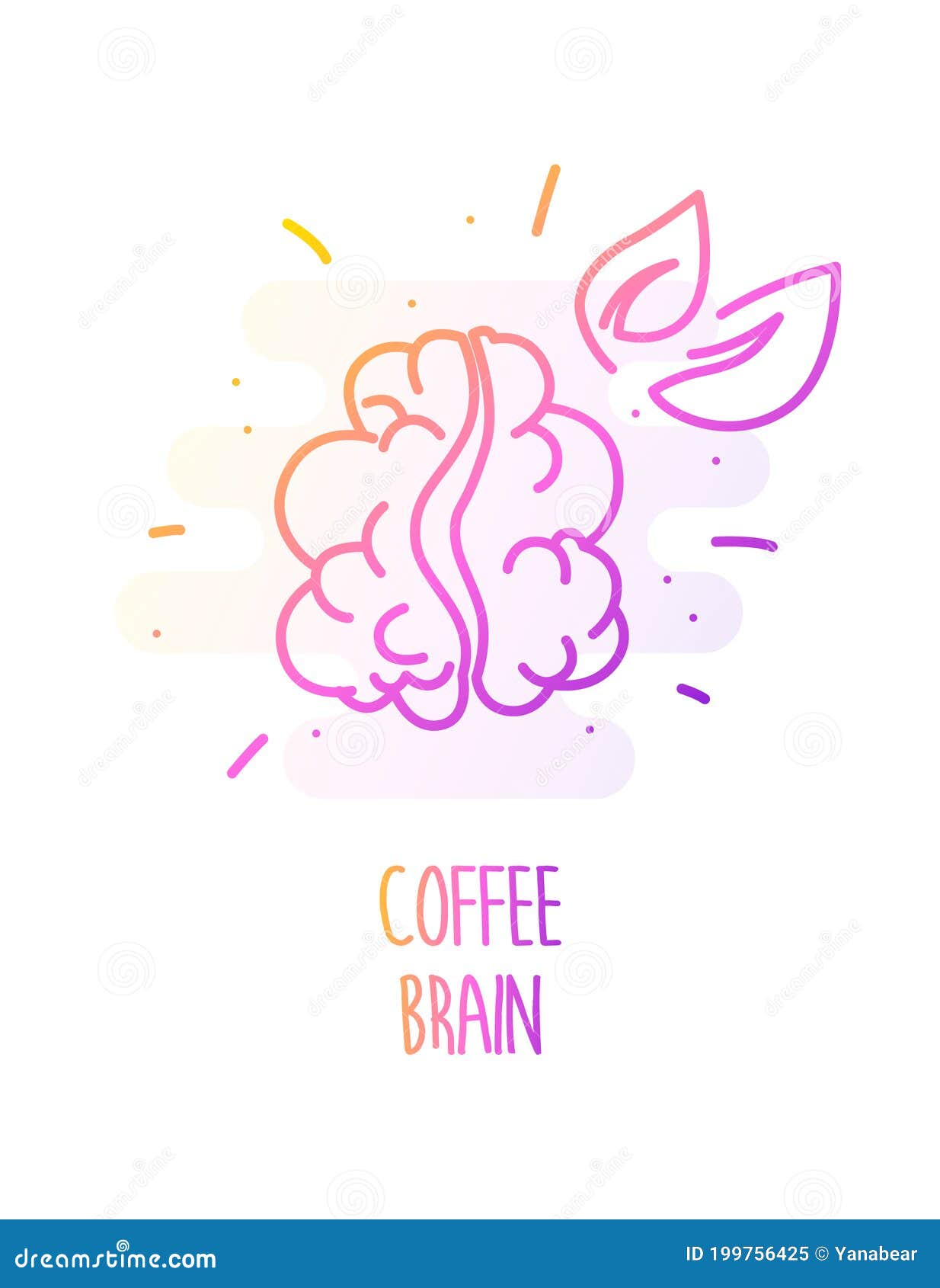 The Brain in the Form of a Coffee Bean in Color Linear Style. Vector ...