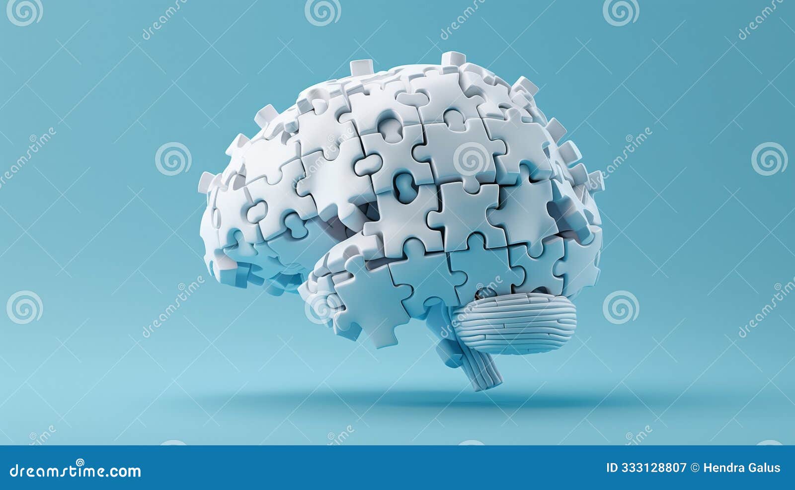 Brain Formed by Interconnected White Puzzle Pieces on Blue Background ...