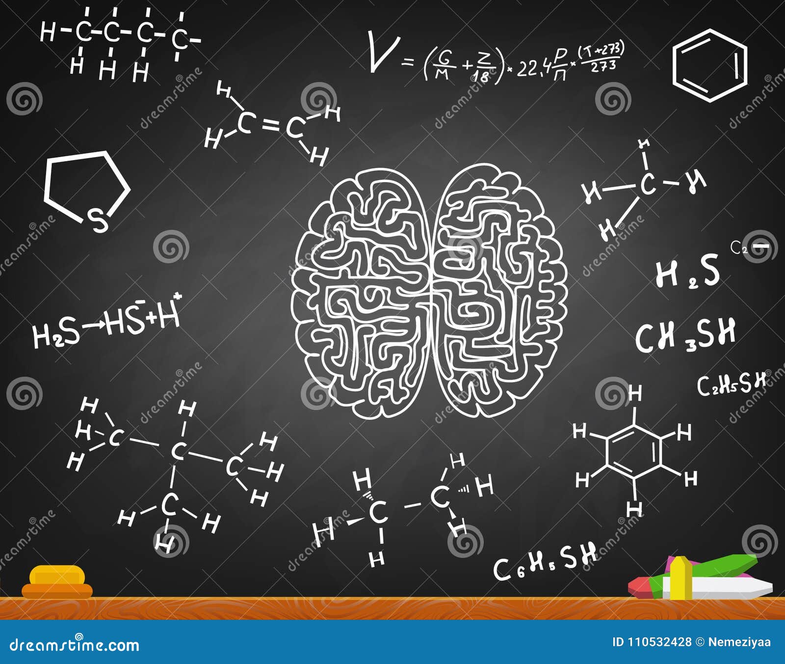 Brain and formulas stock vector. Illustration of intelligence - 110532428