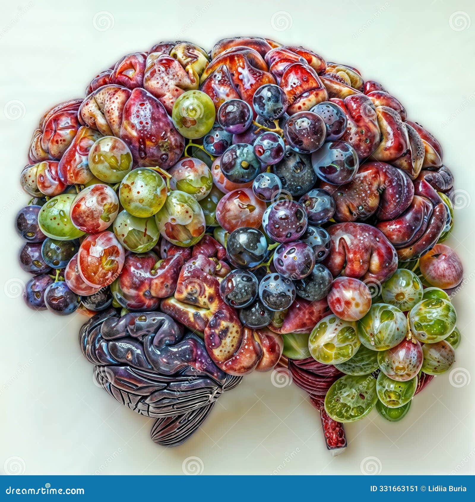 Creative Brain Made of Fruits, Generative Ai Stock Illustration ...