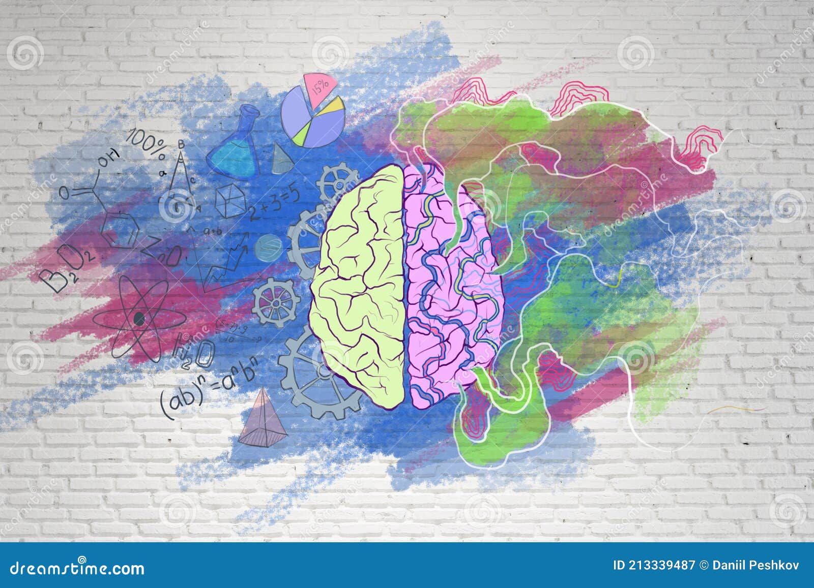 Brain Function Concept with Handwriting Sketch of Right and Left Brain ...