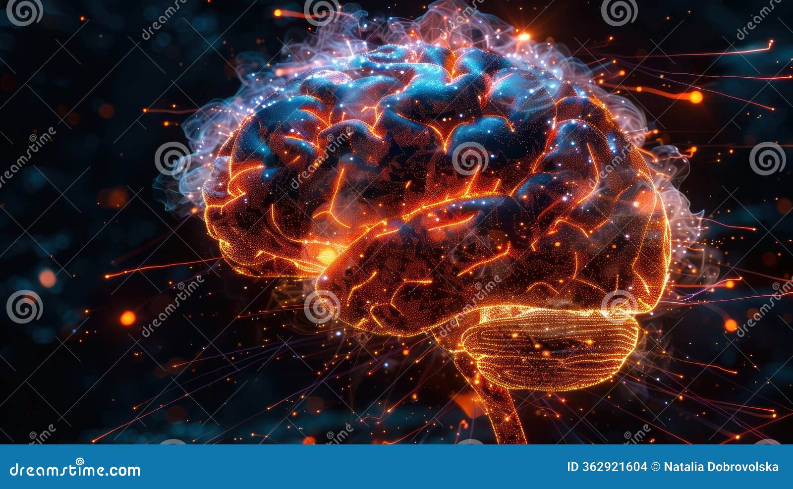 Brain Function Concept with Neural Signals and Active Thought Process ...