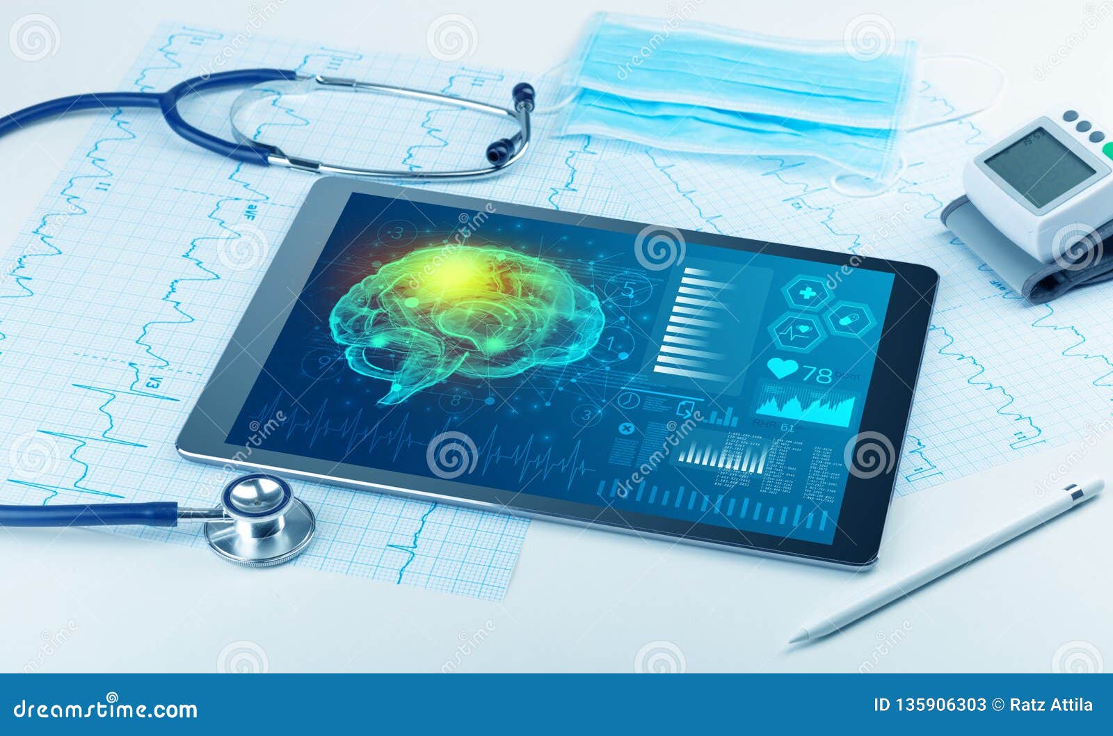 Diagnostics on Tablet with Brain Functionality Concept Stock Image ...