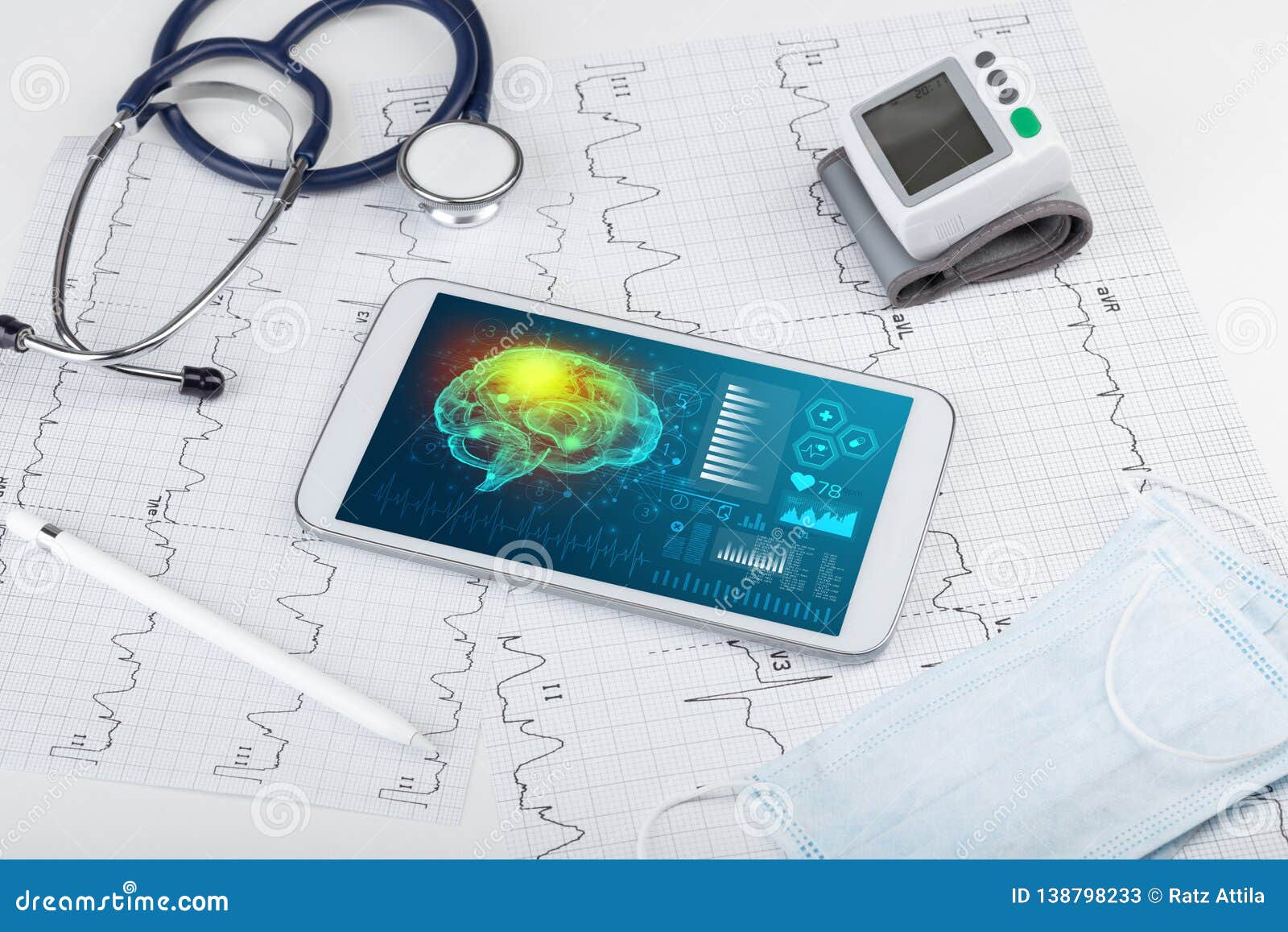 Diagnostics on Tablet with Brain Functionality Concept Stock ...