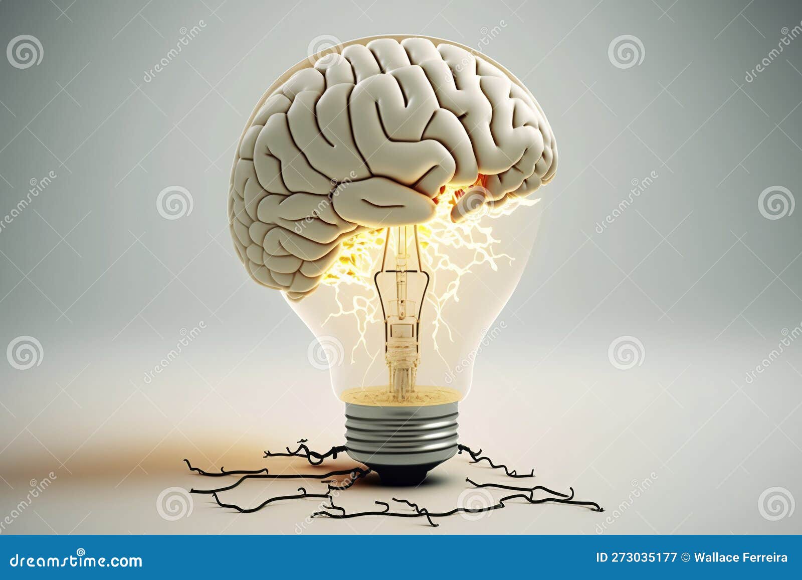 Brain Fused with a Light Bulb Representing Ideas and Solutions ...