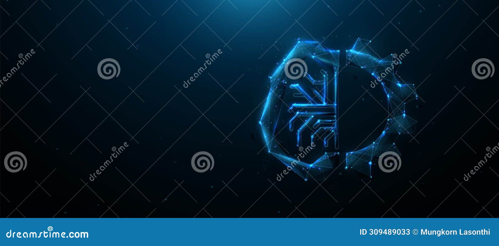 Brain and Gear Cog Icon with Lines and Triangles, Point Connecting ...