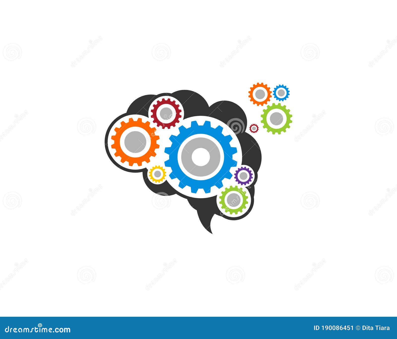 Brain with gear inside stock vector. Illustration of modern - 190086451