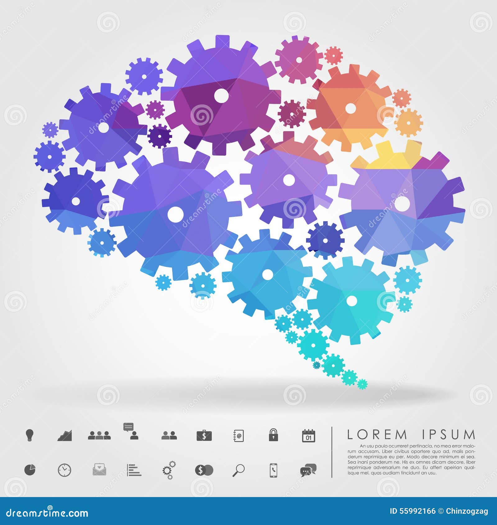 Brain Gear Polygon with Business Icon Stock Vector - Illustration of ...