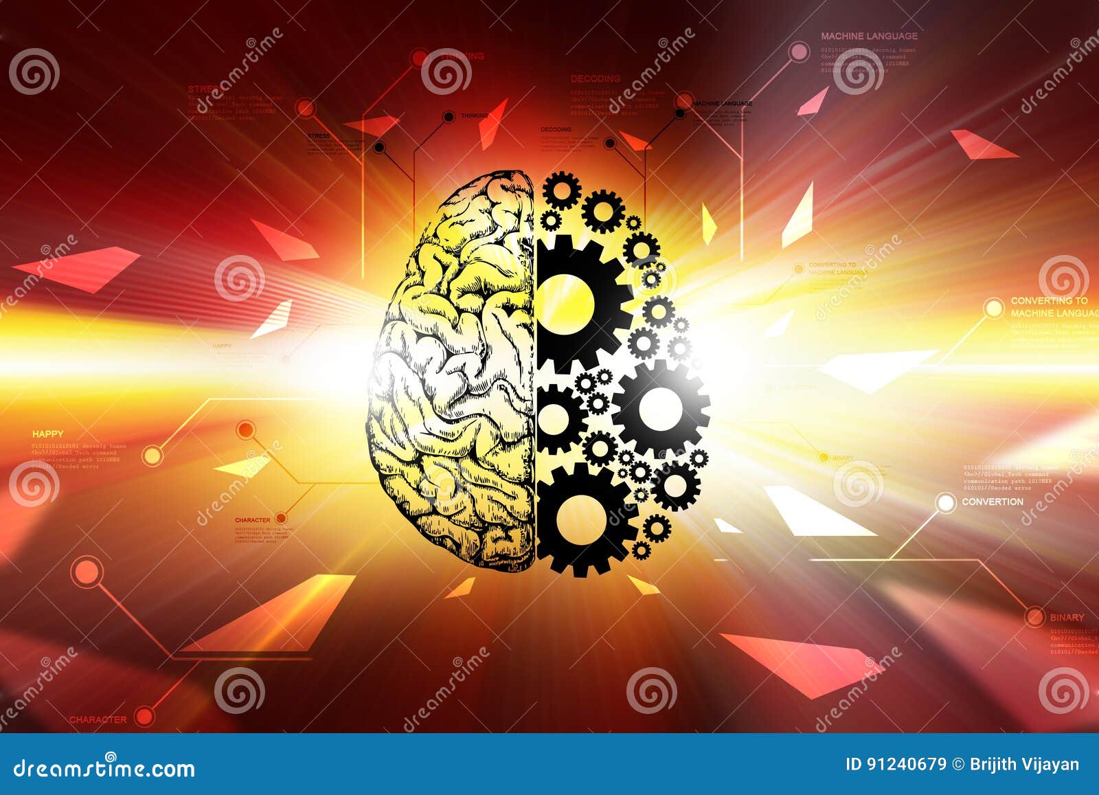 Brain and gear wheels stock illustration. Illustration of digital ...