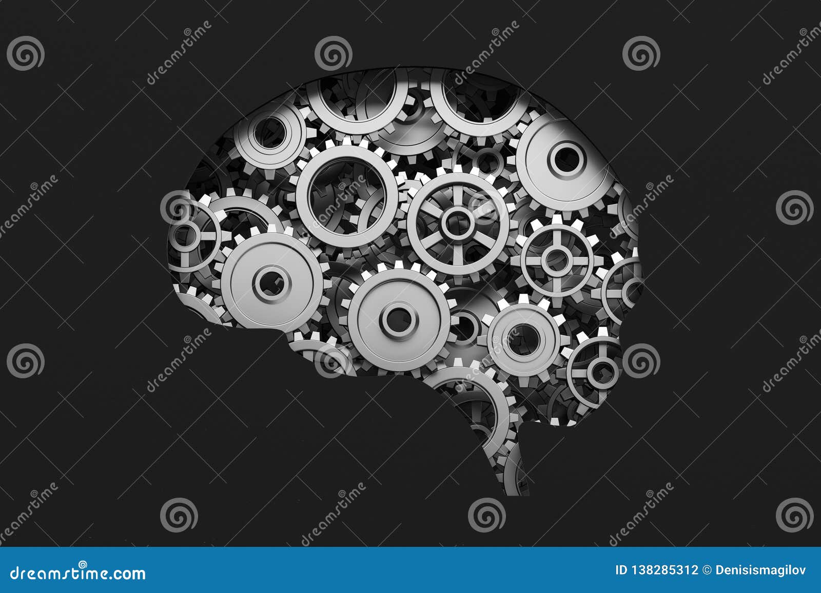 Brain with gears on black stock illustration. Illustration of engine ...