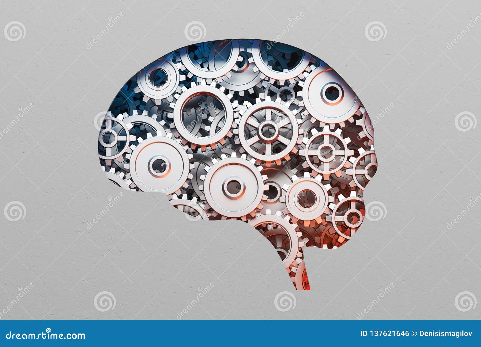 Brain with gears on gray stock illustration. Illustration of ...