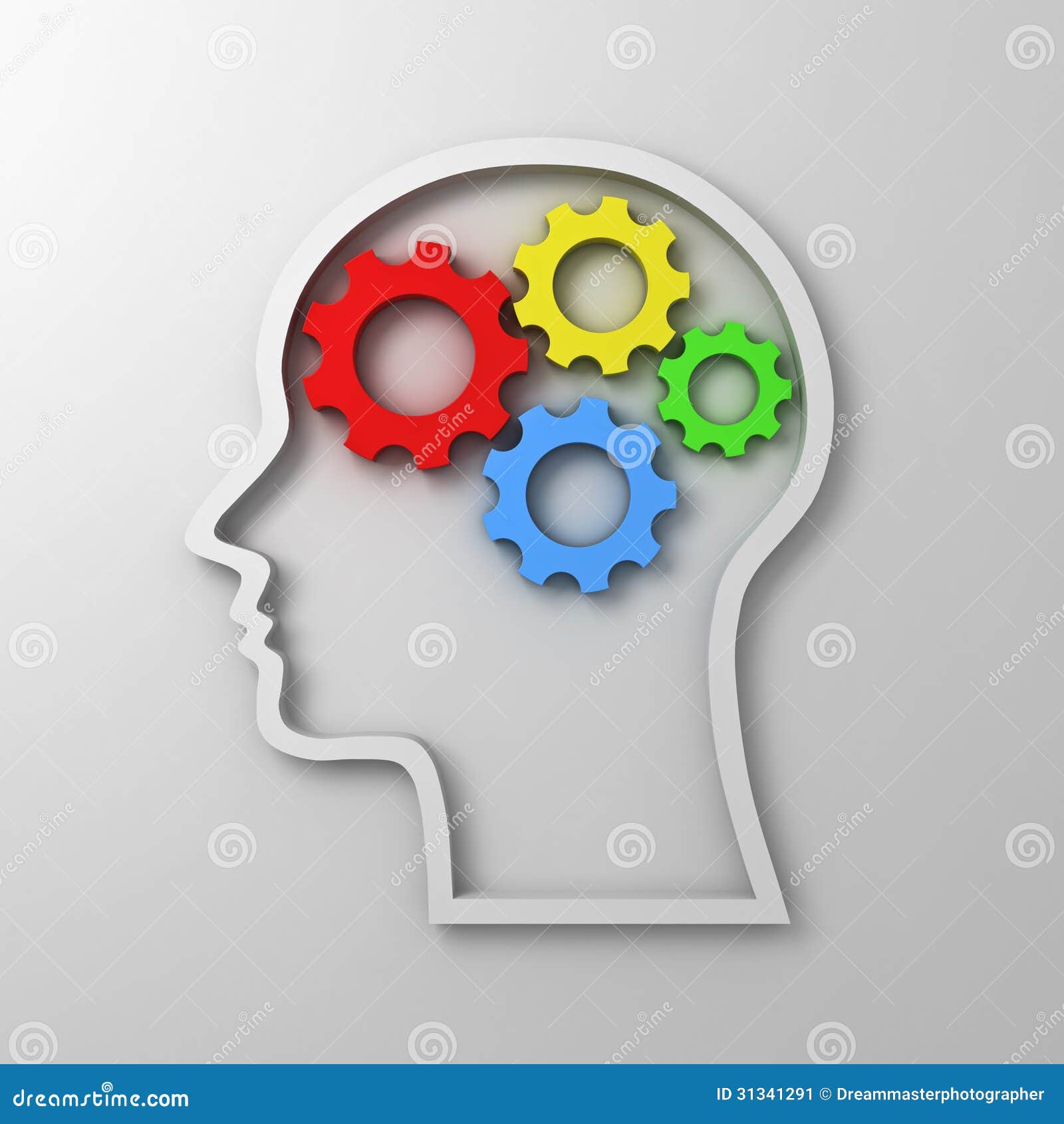 Brain gears in head shape stock illustration. Illustration of ...