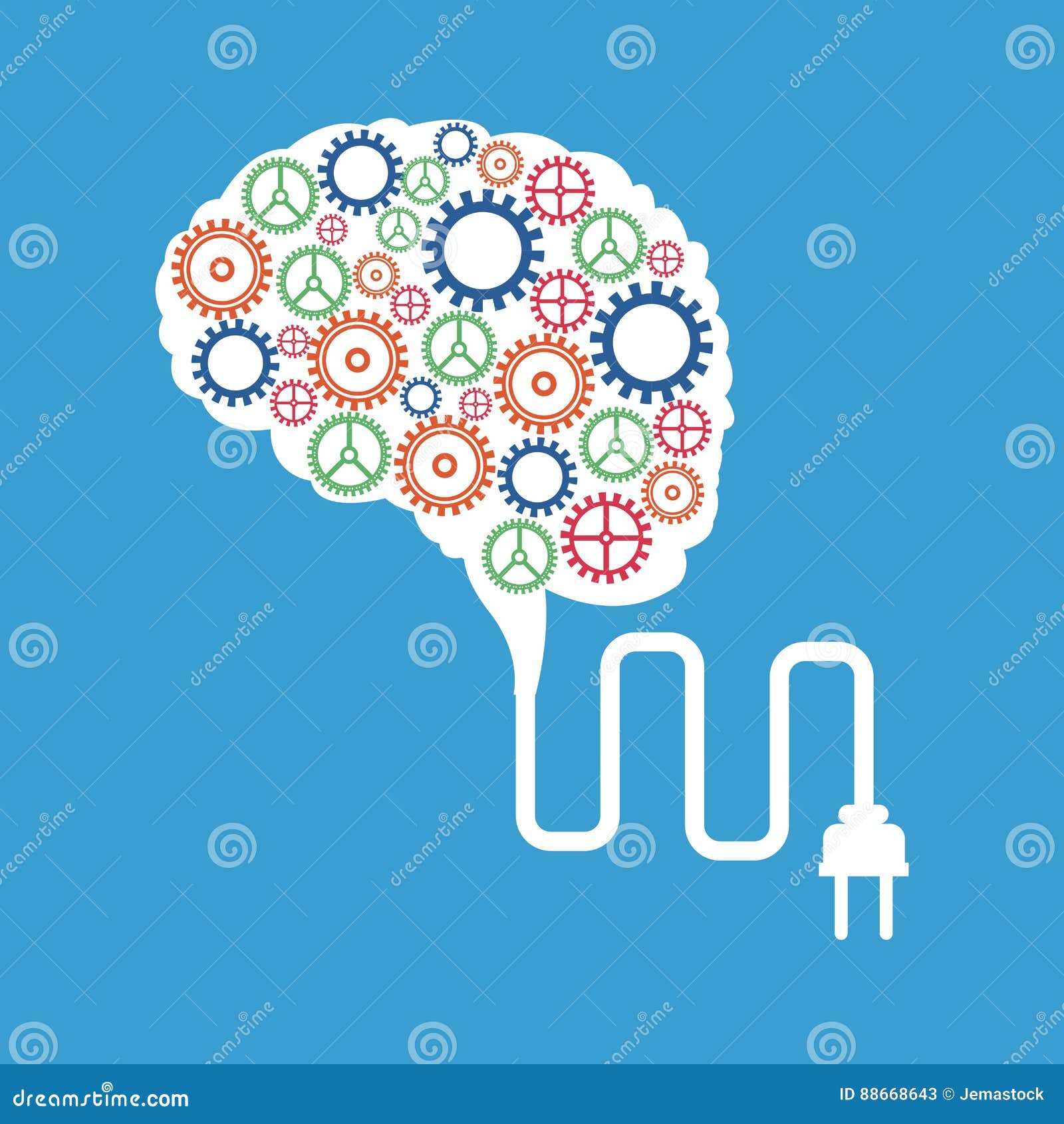 Brain gears plug concept stock illustration. Illustration of ...