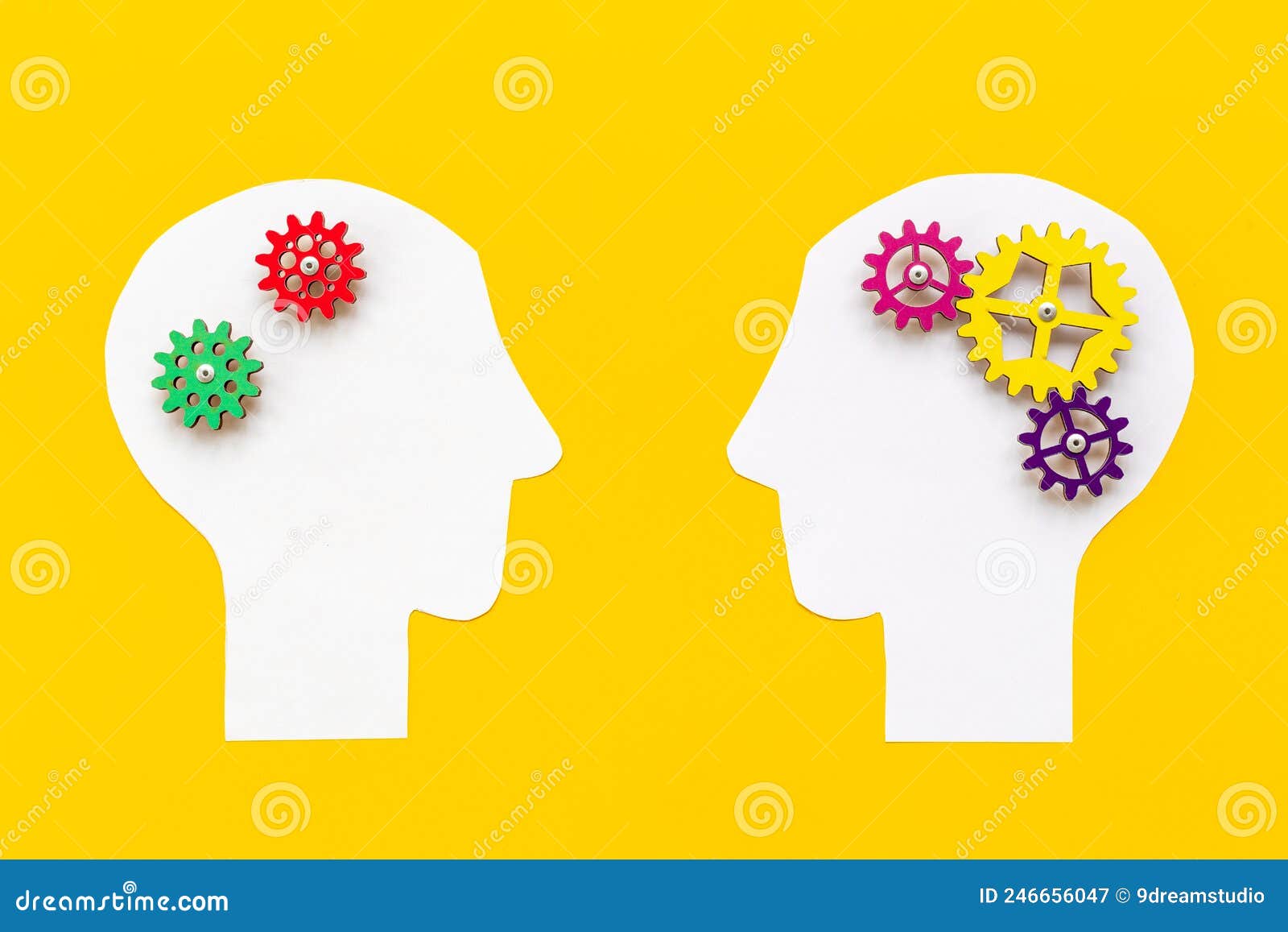 Brain Gears on Two Human Heads. Mind Work. Brain Chaos and Mind Peace ...