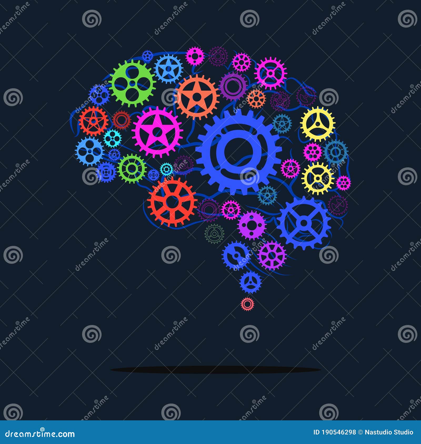Brain Gears and Wheels. Vector Flat Illustration for Technology or ...