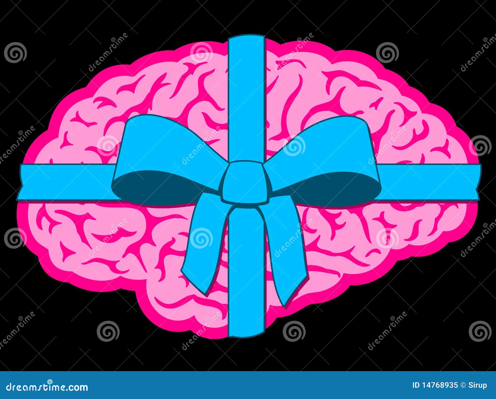 Brain gift with blue bow stock vector. Illustration of present - 14768935