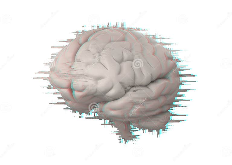 Brain with glitch effect stock illustration. Illustration of white ...