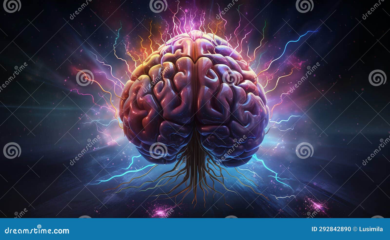 Brain Glowing in Neon Colors Stock Photo - Image of inspiration, light ...