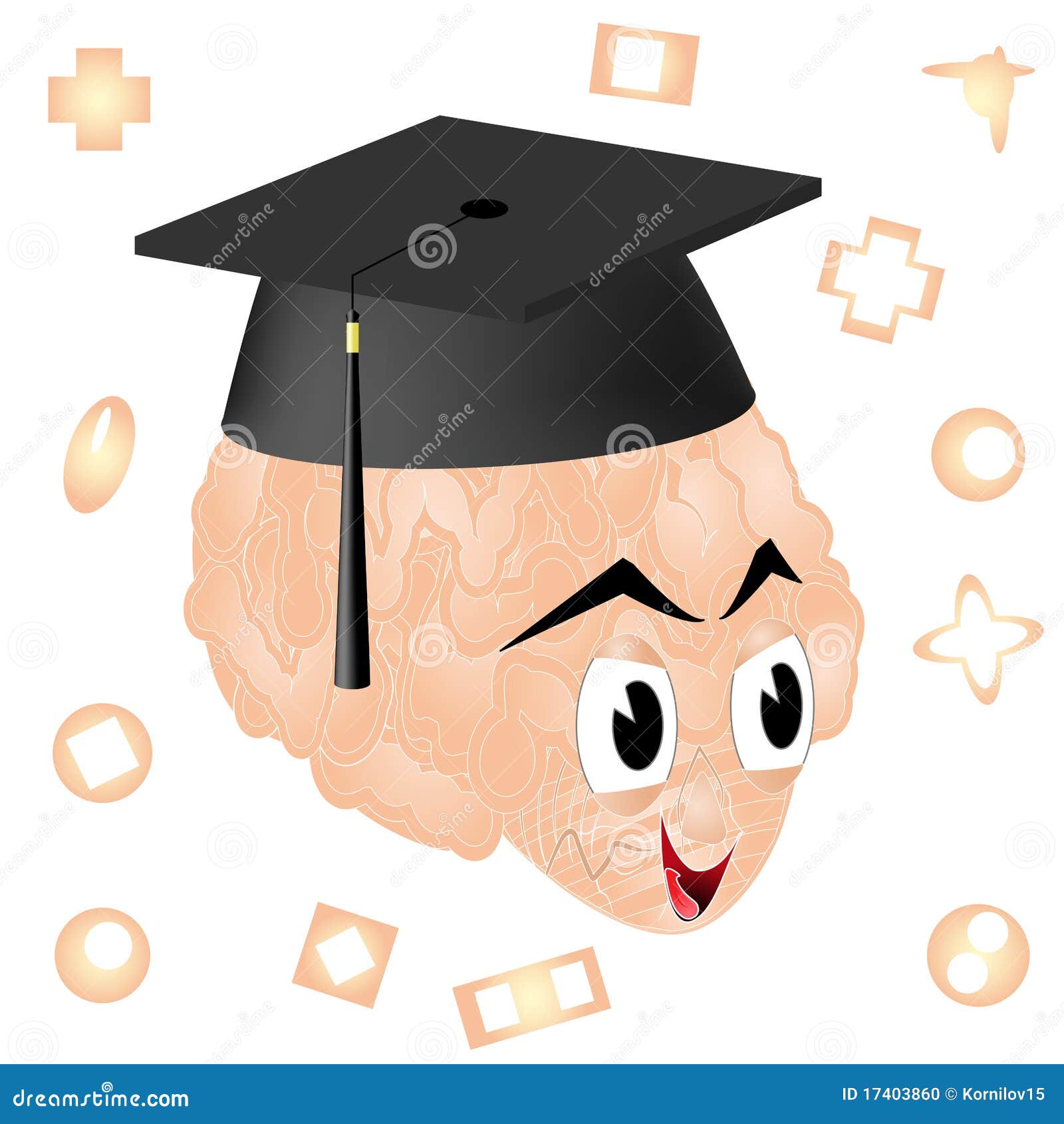 Brain with graduation cap stock vector. Illustration of graduated ...
