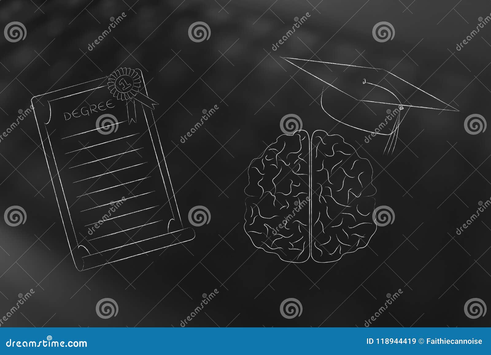 Brain with Graduation Cap Next To Degree Stock Illustration ...