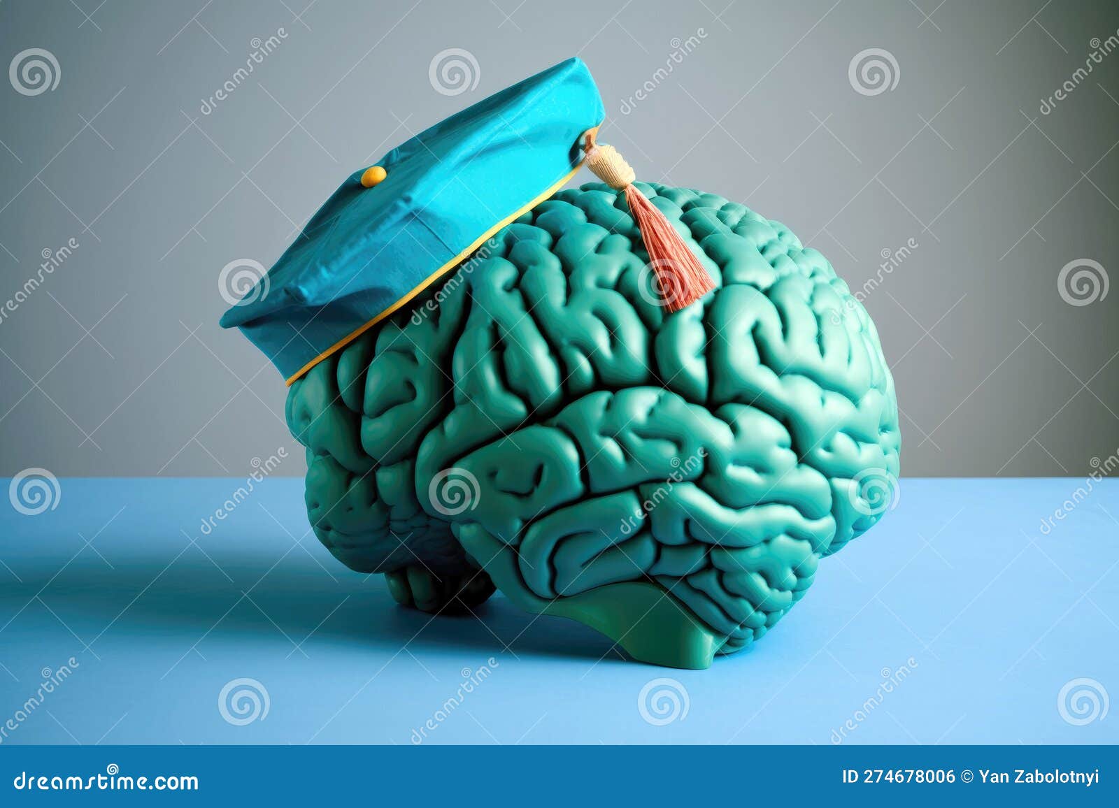 Brain with a Graduation Cap, Representing Education. Generative AI ...
