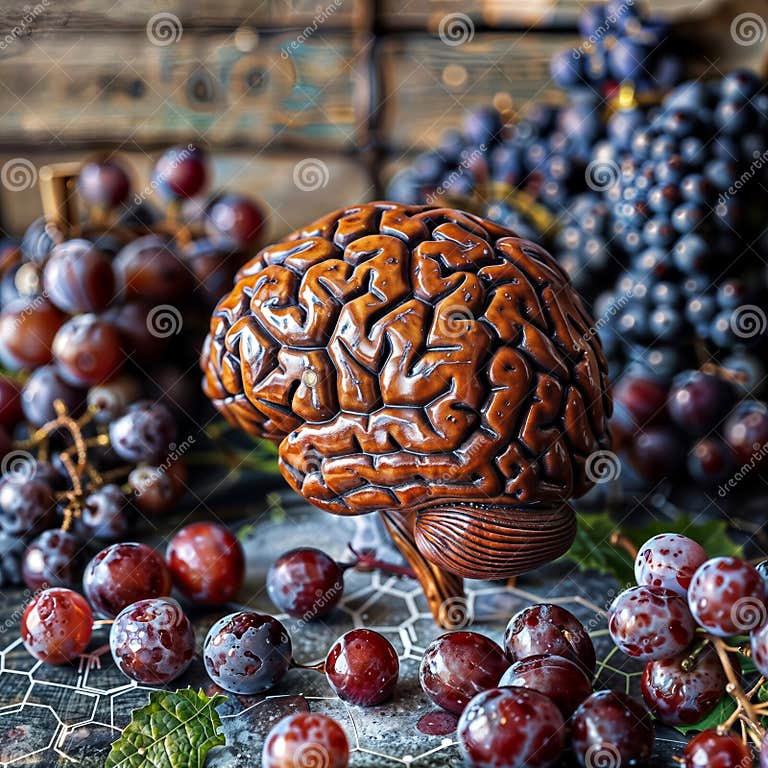 Brain with Vibrant Grapes, Generative Ai Stock Illustration ...