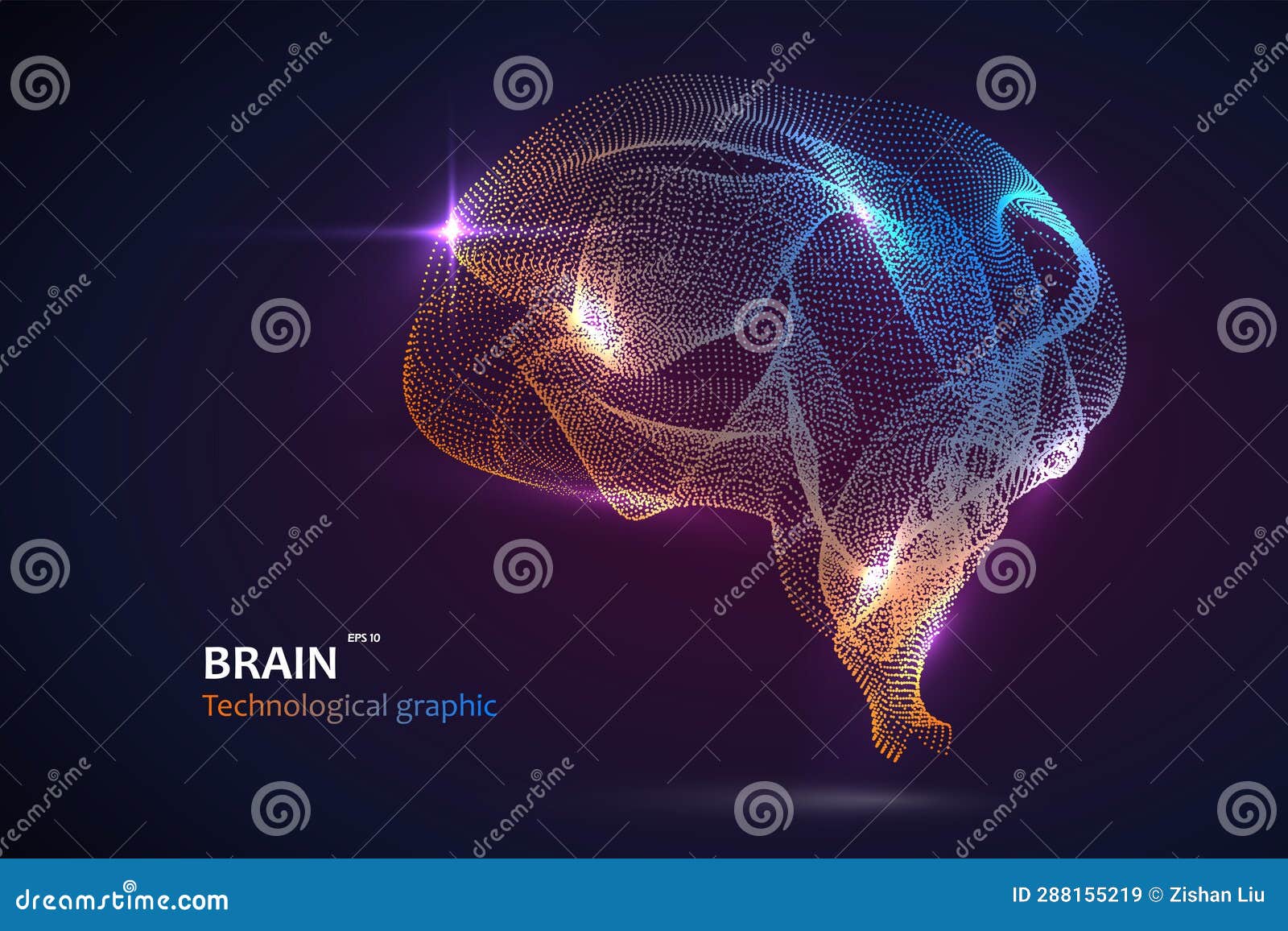Brain Graphic Made of Streamlined Particles, Vector Illustration Stock ...