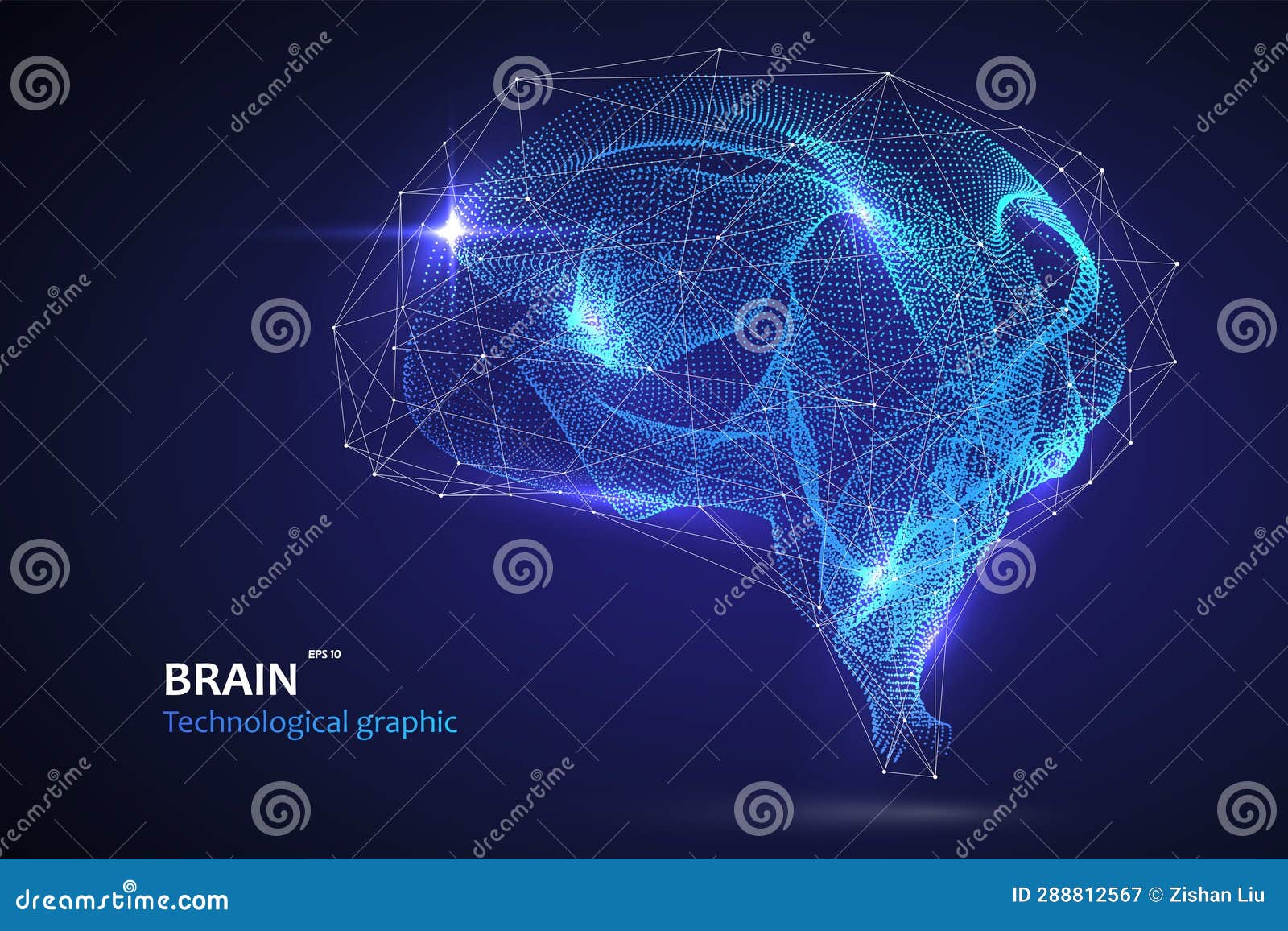 Brain Graphic Made of Streamlined Particles, Vector Illustration Stock ...