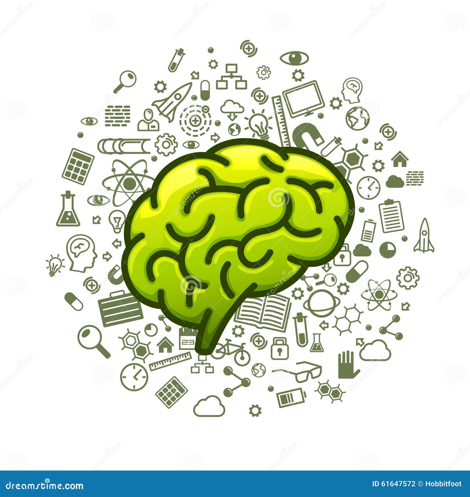 Brain Green Icons on a White Background Stock Vector - Illustration of ...