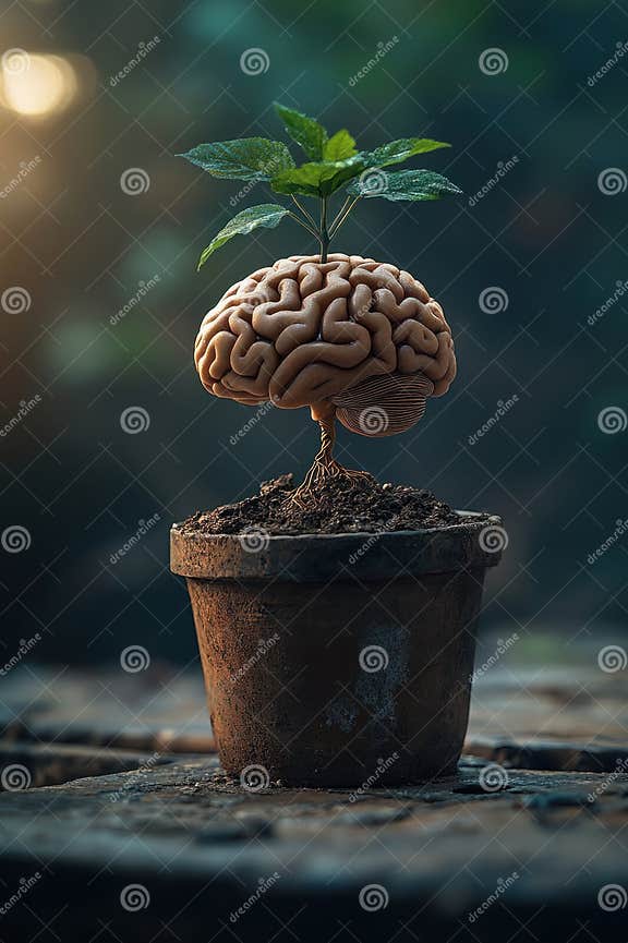 Brain Growth, a Creative Image of a Brain Growing Out of a Pot ...