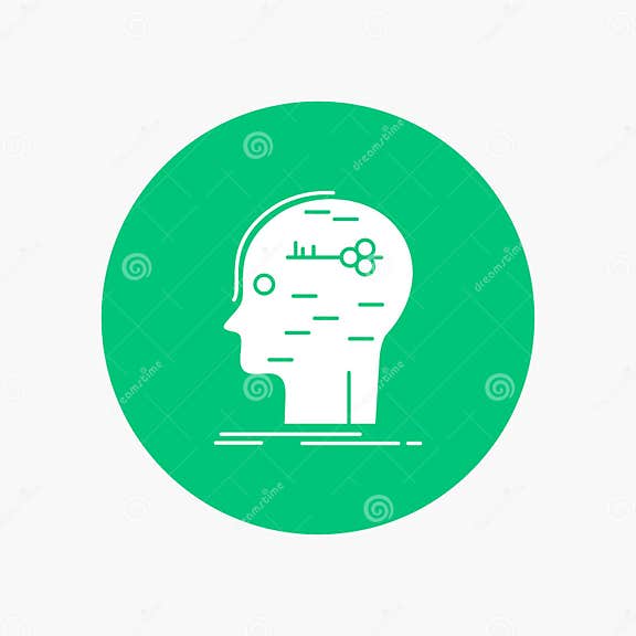 Brain, Hack, Hacking, Key, Mind White Glyph Icon in Circle. Vector ...