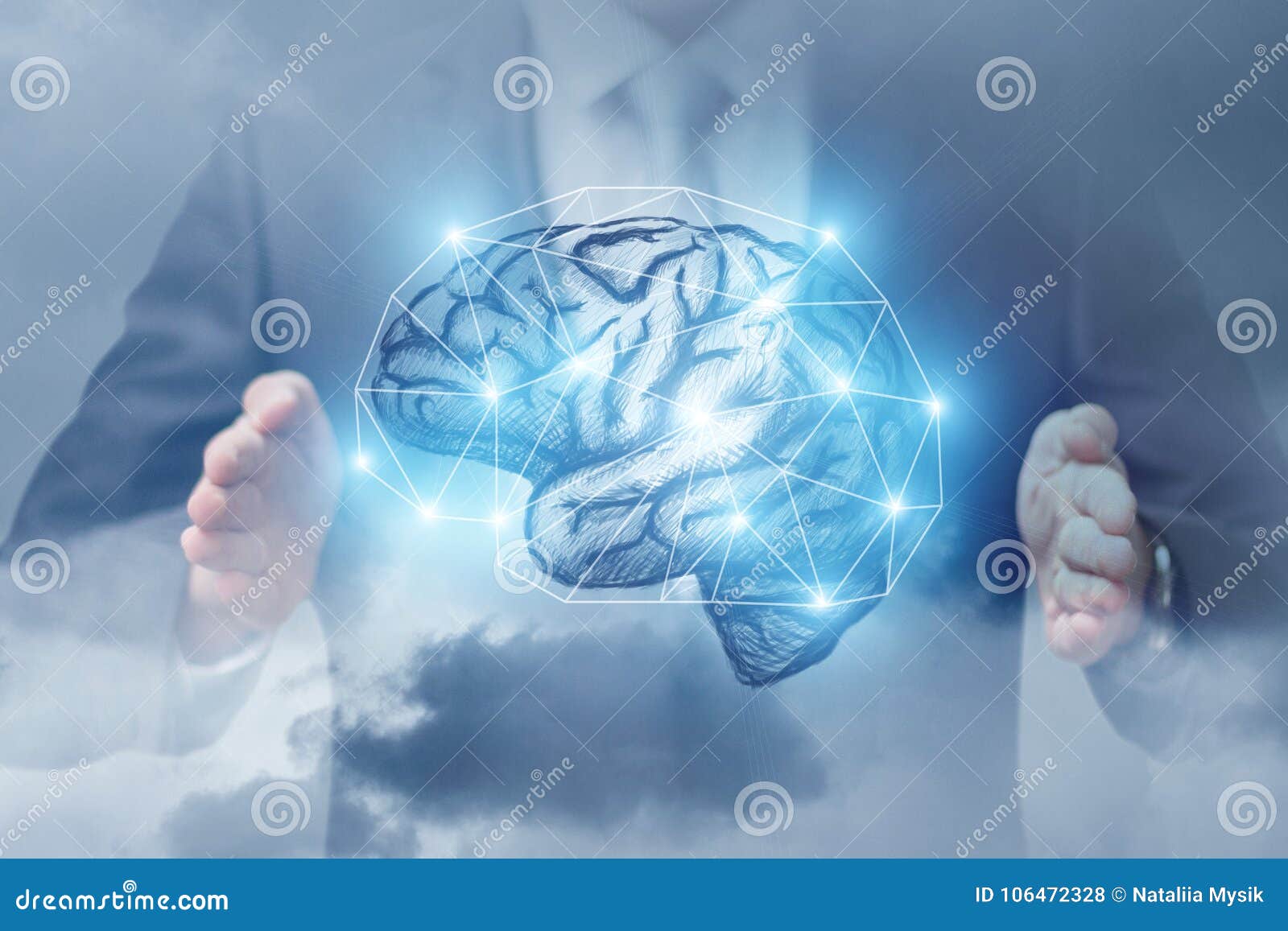 Brain between the Hands of a Businessman . Stock Photo - Image of hand ...