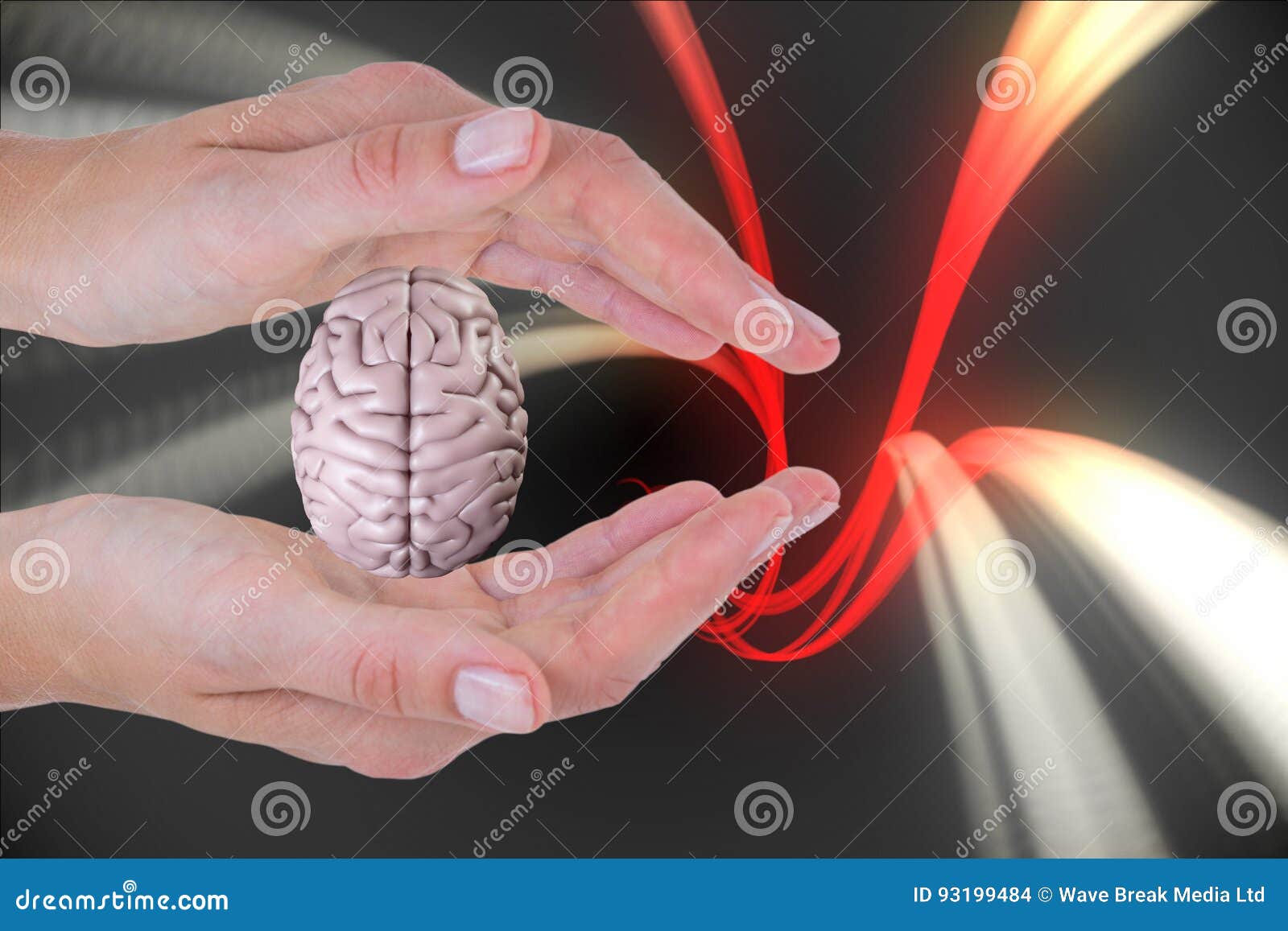 Brain on Hands with a Digital Background Stock Illustration ...