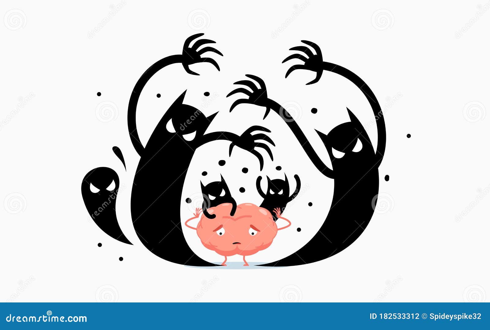 A Brain is Haunted by Evil Shadows. Isolated Vector Illustration Stock ...