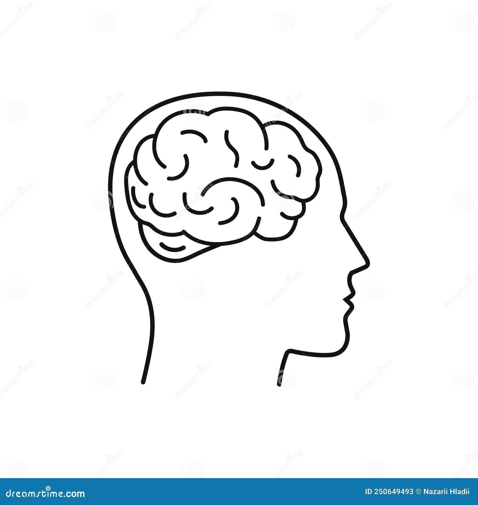 Brain in Head Icon Design in Outline Style. Vector Illustration. Stock ...