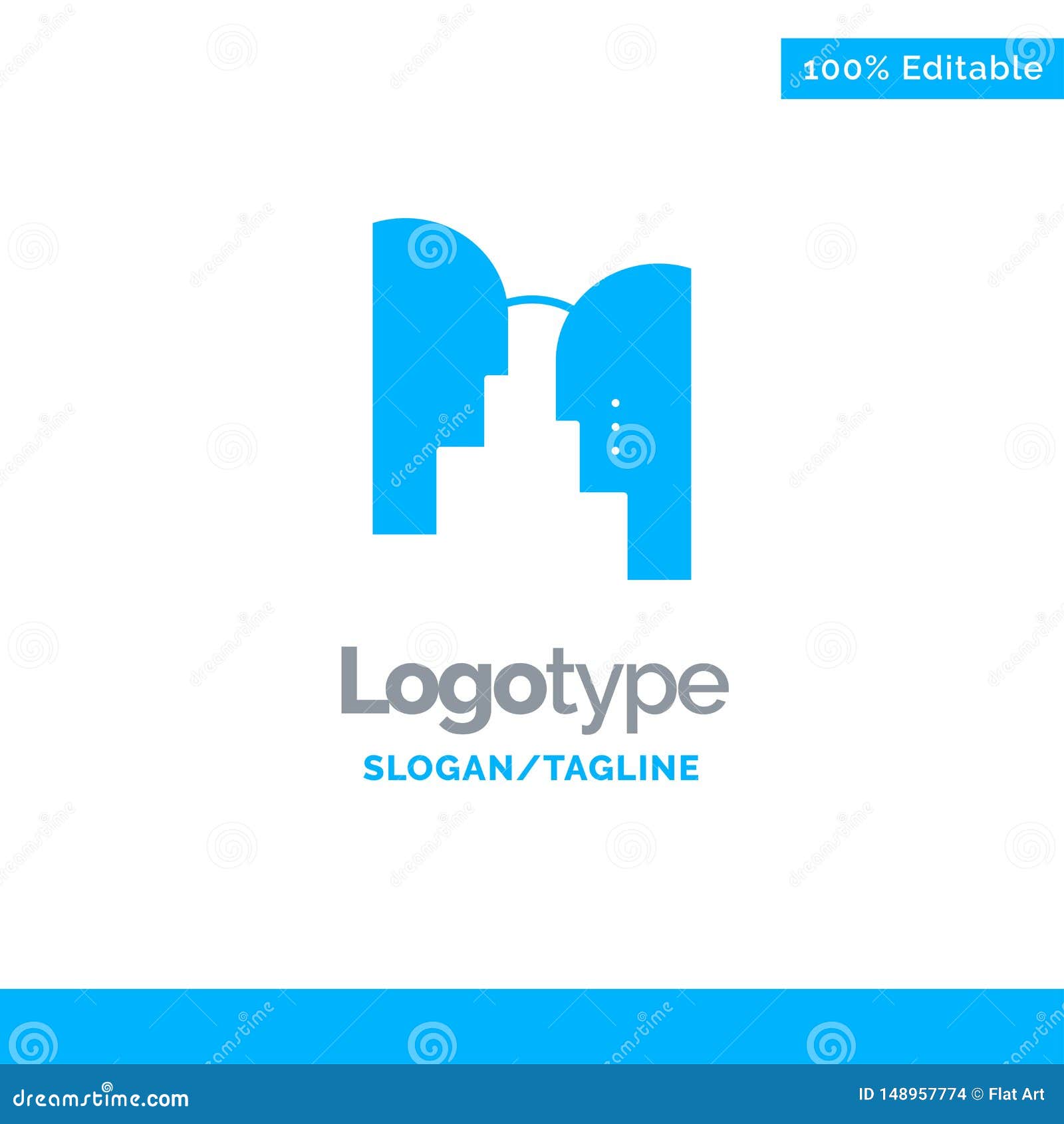 Brain, Head, Mind, Transfer Blue Solid Logo Template. Place for Tagline ...