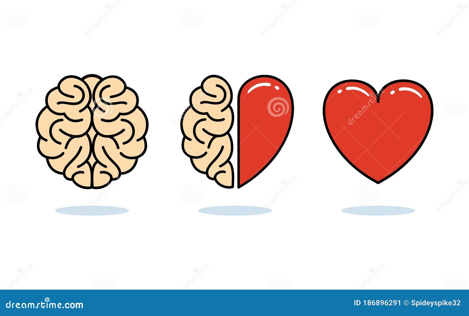 The Brain, the Heart and the Combination. Vector Illustration Stock ...