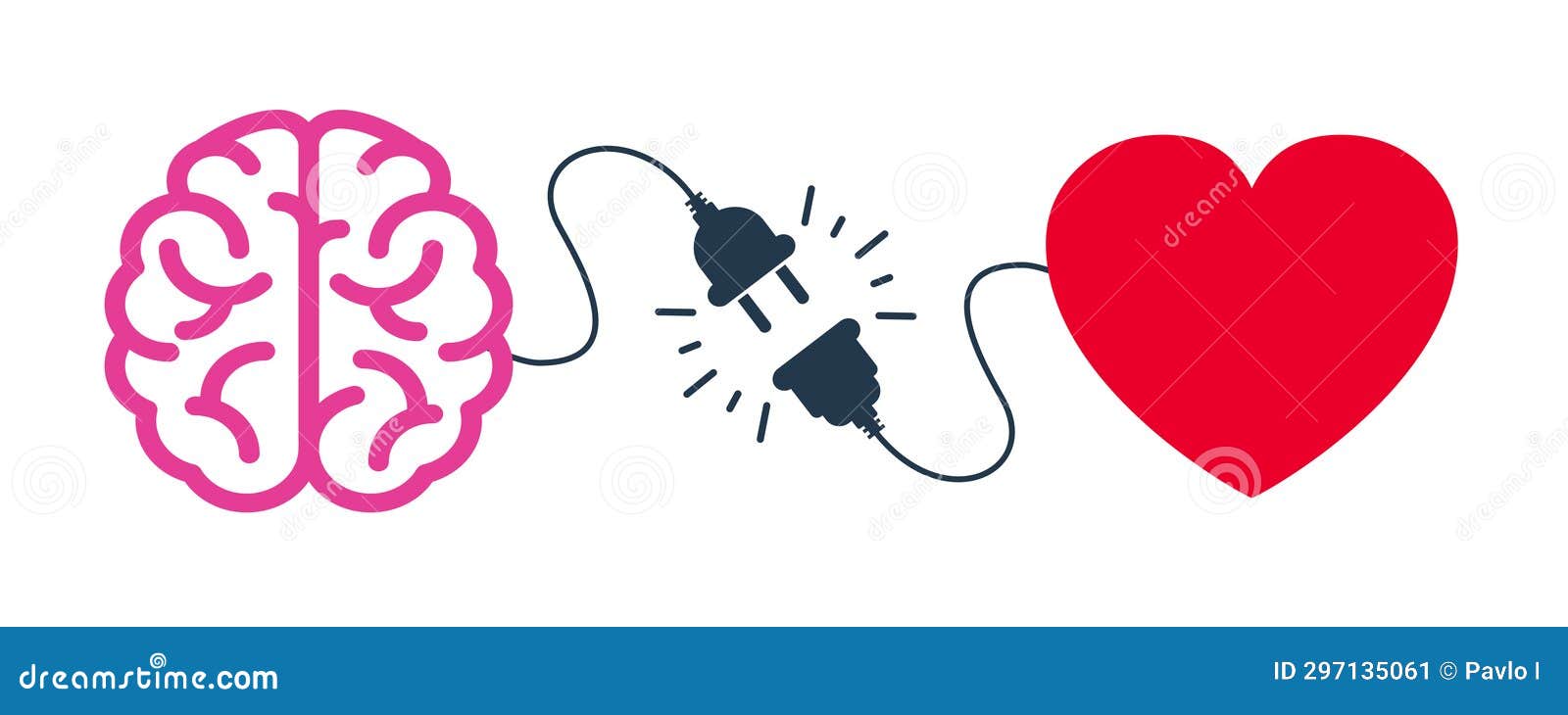 Brain and Heart Connected with Cable, Self Control Concept, Connect ...