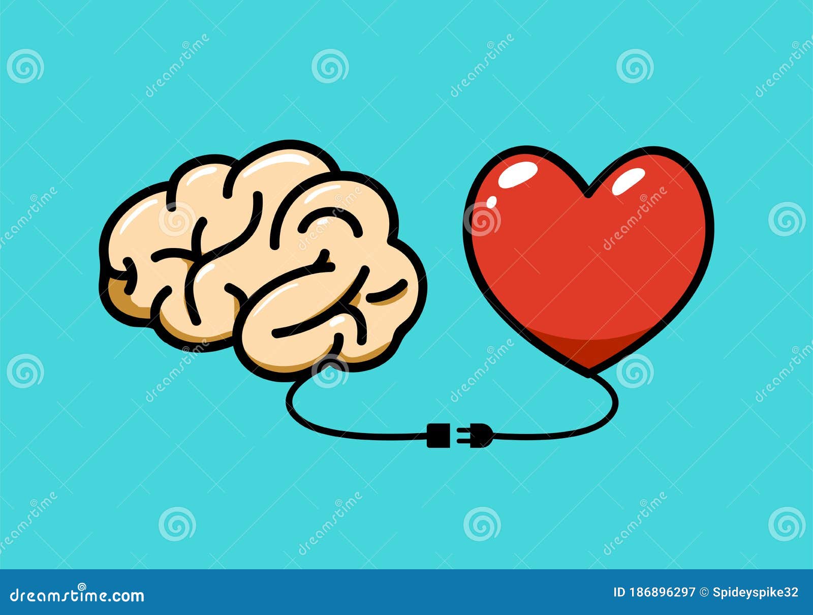 The Brain and the Heart Connected with a Cable. Vector Illustration ... The Brain and the Heart Connected with a Cable. Vector Illustration ...